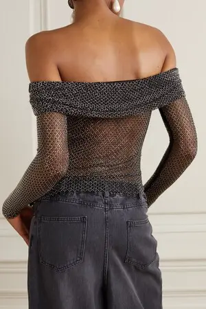SELF-PORTRAIT Off-the-shoulder Crystal-embellished Mesh Top