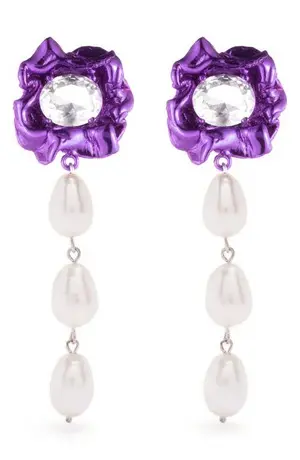 STERLING KING Lola Floral Pearl Drop Earrings - Violet