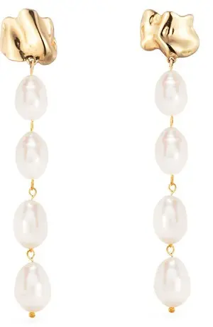 STERLING KING Molten Pearl Drop Earrings - Gold