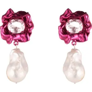 STERLING KING Lola Floral Drop Earrings - Fuchsia
