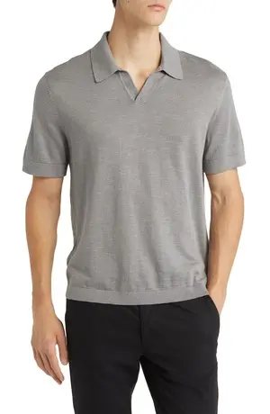Theory Brenan Linen Blend Polo Force Grey
