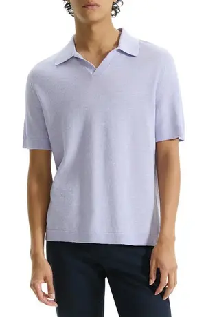 Theory Brenan Linen Blend Polo Soft Iris - 1qz