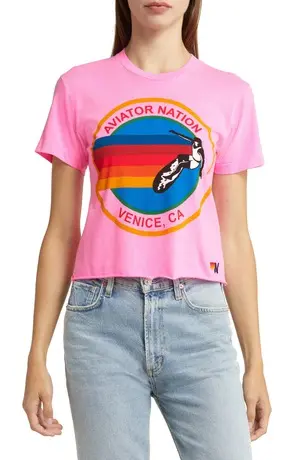 Aviator Nation Aviator Nation Graphic Cropped T-Shirt Neon Pink