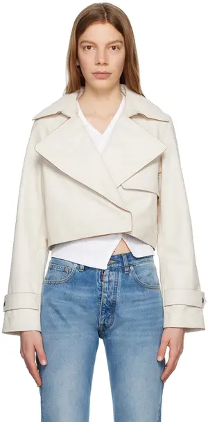 Helmut Lang Helmut Lang Off-White Cropped Trench Leather Jacket - White/brown - C46