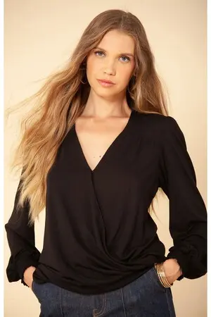 Hale Bob Hale Bob Zyana Jersey Wrap Top - Black
