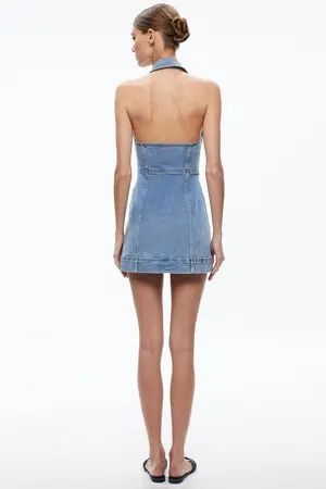 Alice + Olivia Denim Halterneck Mini Dress