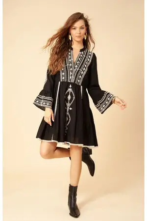 Hale Bob Hale Bob Tasha Embroidered Dress Black