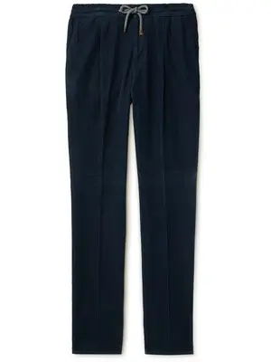 Brunello Cucinelli Tapered Pleated Cotton-corduroy Drawstring Trousers