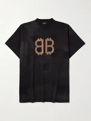 Balenciaga Oversized Logo-print Cotton-jersey T-shirt - Black