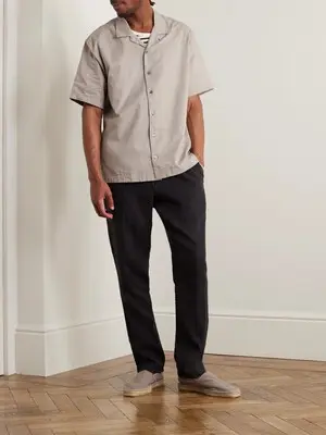 JAMES PERSE Garment-dyed Straight-leg Linen Drawstring Trousers - Black
