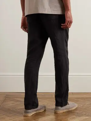 JAMES PERSE Garment-dyed Straight-leg Linen Drawstring Trousers - Black