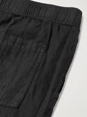 JAMES PERSE Garment-dyed Straight-leg Linen Drawstring Trousers - Black