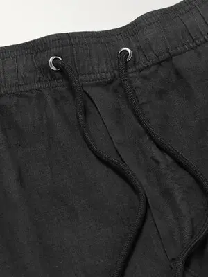 JAMES PERSE Garment-dyed Straight-leg Linen Drawstring Trousers - Black
