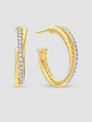 David Yurman Crossover Hoop Earrings In 18k Yellow With Diamonds, 26.5mm - Diamond