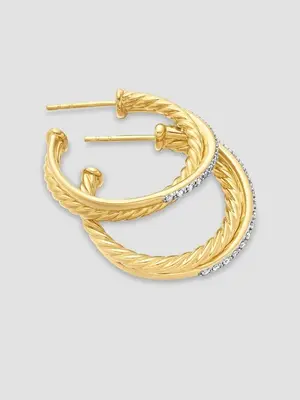 David Yurman Crossover Hoop Earrings In 18k Yellow With Diamonds, 26.5mm