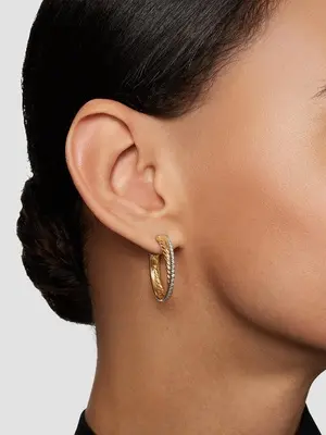 David Yurman Crossover Hoop Earrings In 18k Yellow With Diamonds, 26.5mm