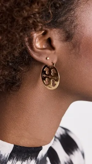 Tory Burch Small Icon Hoop Earrings - Tory Gold