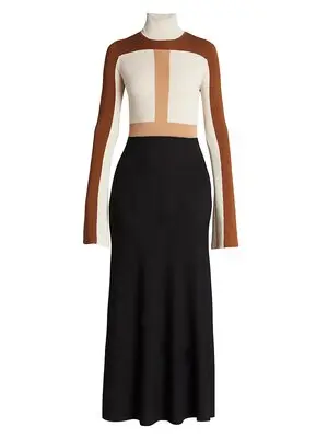 Chloé Colorblock Intarsia Wool Maxi Dress