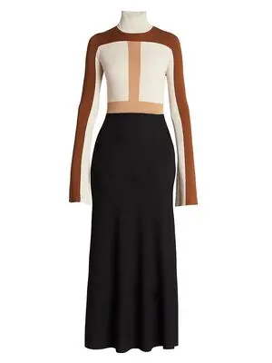 Chloé Colorblock Intarsia Wool Maxi Dress