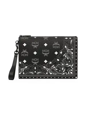 Mcm Women's Aren Medium Bandana Visetos Flat Pouch - Black - Black