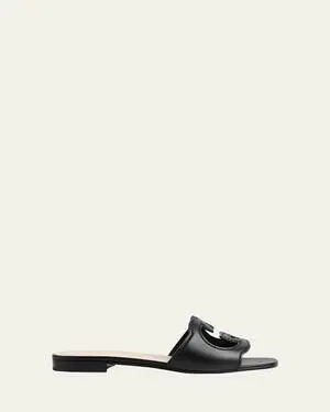 Gucci Leather Logo Cutout Flat Sandals - Black