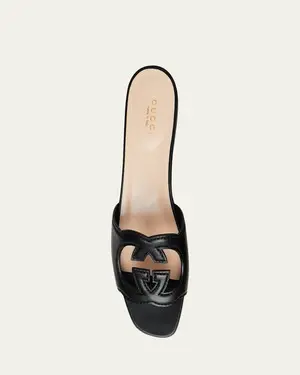 Gucci Leather Logo Cutout Flat Sandals - Black