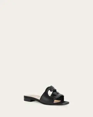 Gucci Leather Logo Cutout Flat Sandals - Black