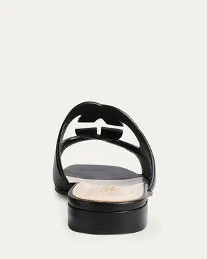 Gucci Leather Logo Cutout Flat Sandals - Black