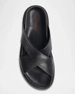 PAUL STUART Punta Crisscross Leather Slide Sandals - Black