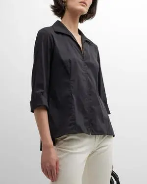 Finley 3/4-sleeve Stretch Cotton Swing Shirt - Black