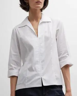 Finley 3/4-sleeve Stretch Cotton Swing Shirt - White