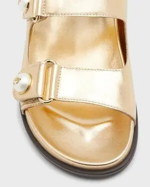 JIMMY CHOO Jimmy Choo Fayence Metallic Slide Sandals