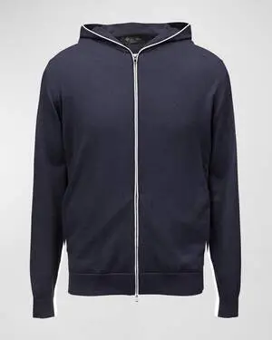 Loro Piana Loro Piana Cashmere-Cotton Zip-Front Hoodie - Blue/navy