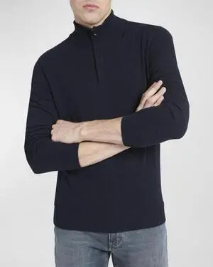 Zegna Oasi Cashmere Zip Mock Neck Sweater Navy Solid