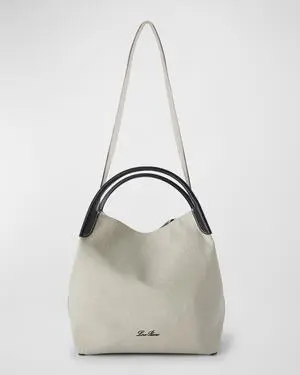 Loro Piana Loro Piana Bale Canvas And Leather Shoulder Bag - B1bx Natural Blue