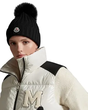 Moncler Wool Ribbed Beanie With Pom-pom