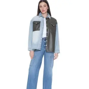 BLUE REVIVAL Unreal Leather & Denim Shacket - Nashville/black Green