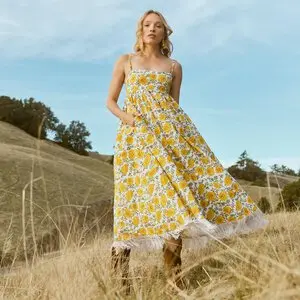 EDDY Gavin Fringe Midi Dress Yellow
