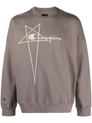 Rick Owens Embroidered-logo Organic-cotton Jumper - Neutrals