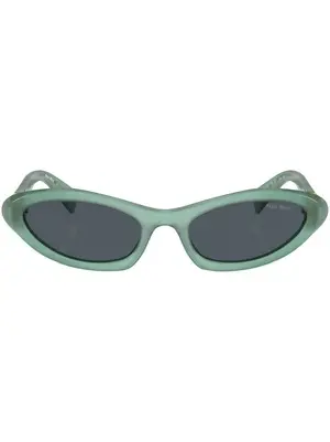 Miu Miu Logo-plaque Oval-frame Sunglasses - Blue