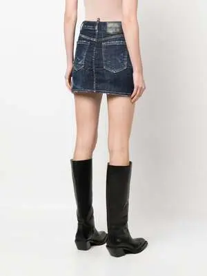 Dsquared2 Crystal-embellished Denim Mini Skirt