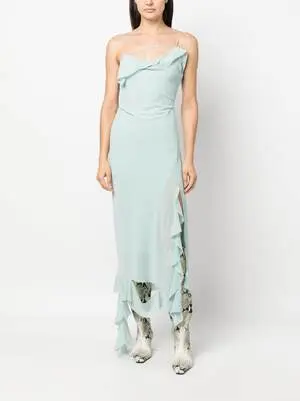 Acne Studios Asymmetric Ruffled Midi Dress - Blue | Editorialist