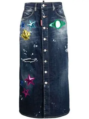 Dsquared2 Distressed Denim Skirt - Blue