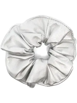 MANOKHI Metallic-finish Leather Scrunchie - Silver