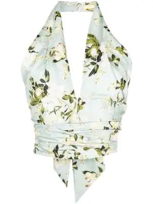 Erdem Floral-print Halterneck Top - Green