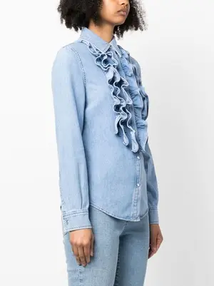 Moschino Ruffled Washed-denim Shirt