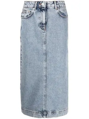 Moschino Washed Denim Midi Skirt - Black