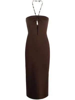 Attico Halterneck Midi Dress - Brown