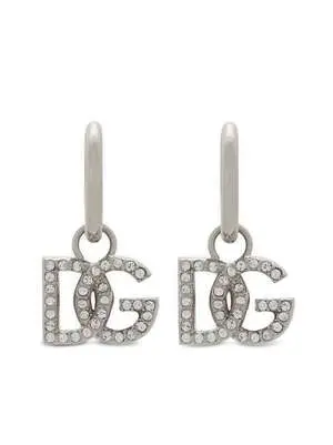 Dolce & Gabbana Logo-charm Hoop Earrings - Silver