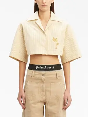 Palm Angels Striped Cropped Cotton Shirt